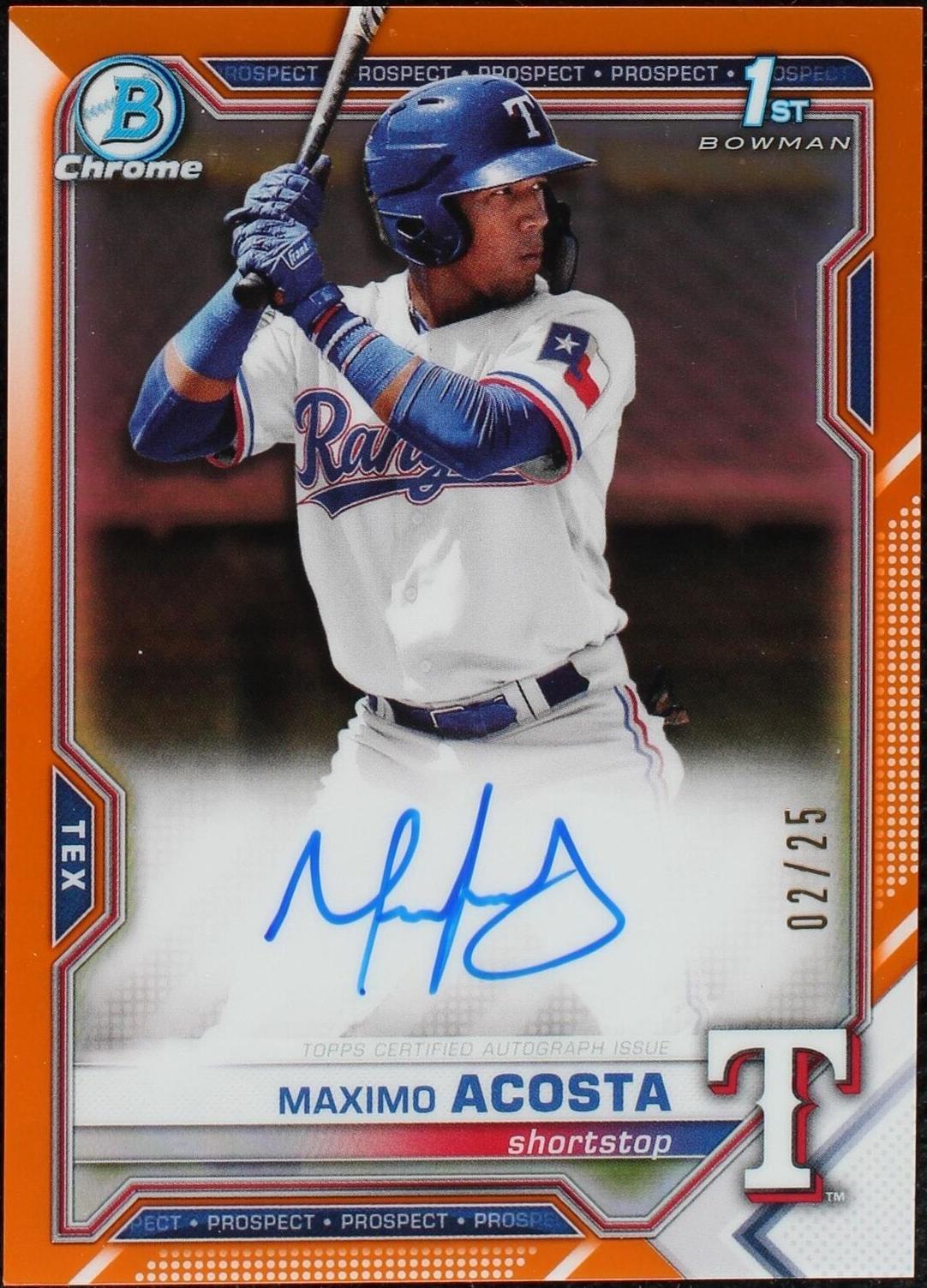 2021 Bowman - Chrome Prospects Autographs Maximo Acosta #CPA-MA Orange ...