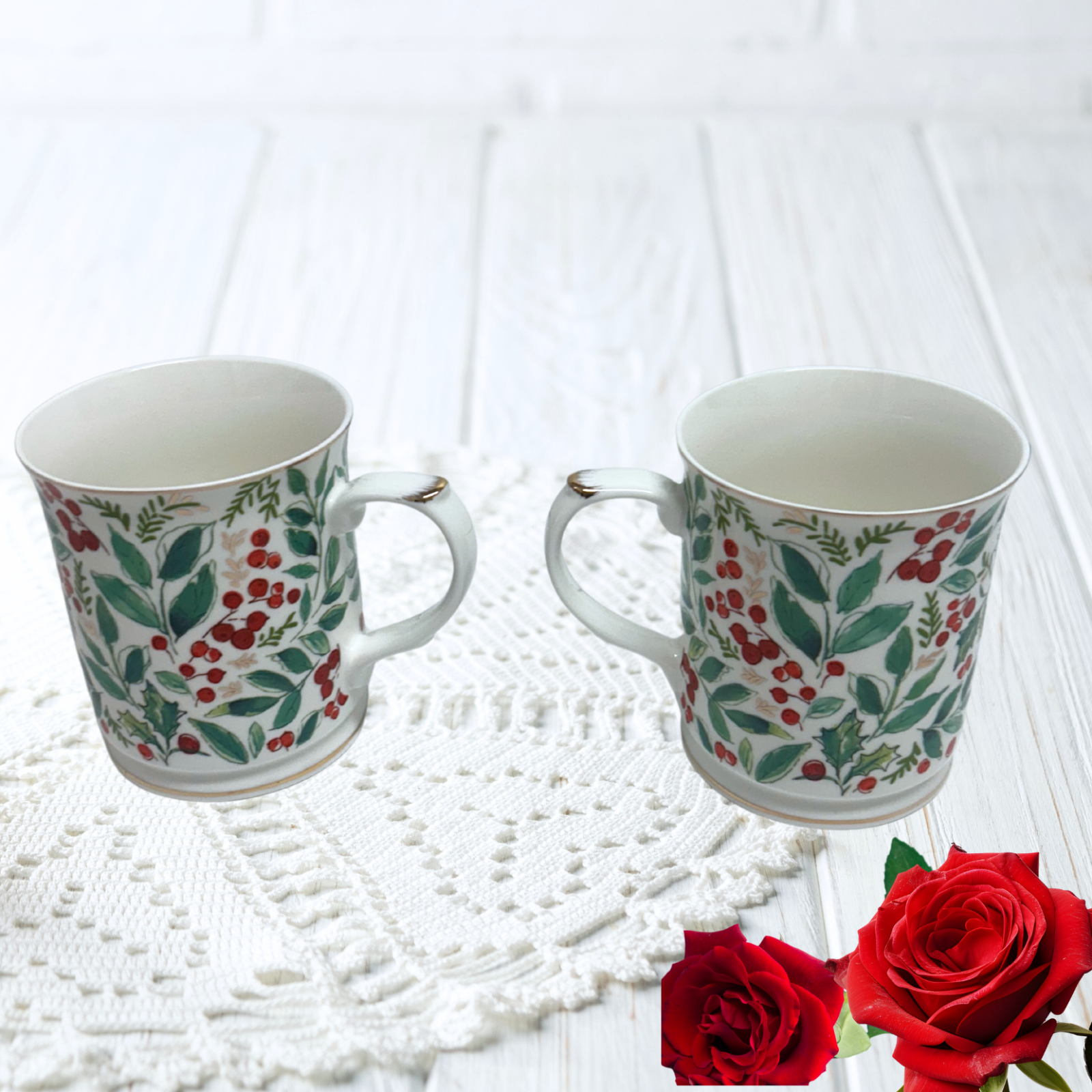 Grace Teaware Set Of 2 Christmas Holly And Berries Coffee Tea Mug 13 oz ...