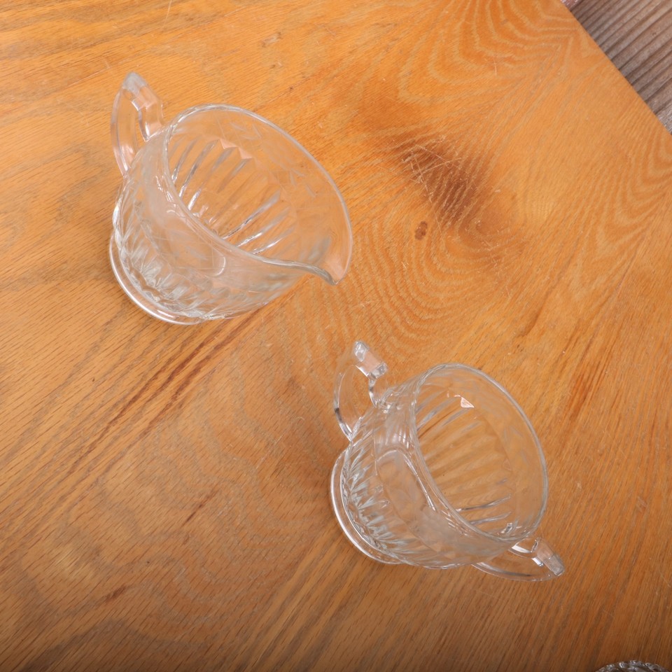 Vintage Glass Line Lenticular Linear Pattern Clear Cream and Sugar | eBay