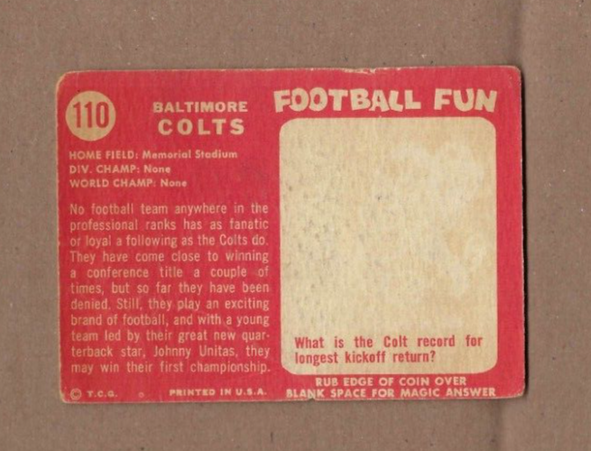 1958 Topps football card #110 Team Baltimore Colts FAIR | eBay
