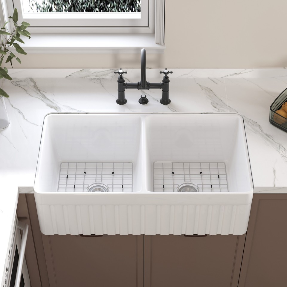 Undermount Kitchen Sink Ceramic White Farmhouse Apron Sink Large 24 30 ...