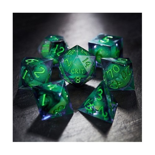 Crystal Maggie Dice Liquid Core Poly Set - Purple w/Green Crit (7) New ...