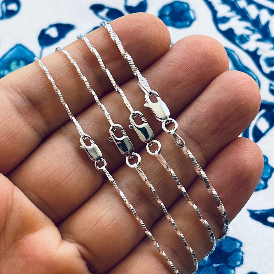 Real Solid 925 Sterling Silver Twisted Square Diamond Cut Snake Chain ...