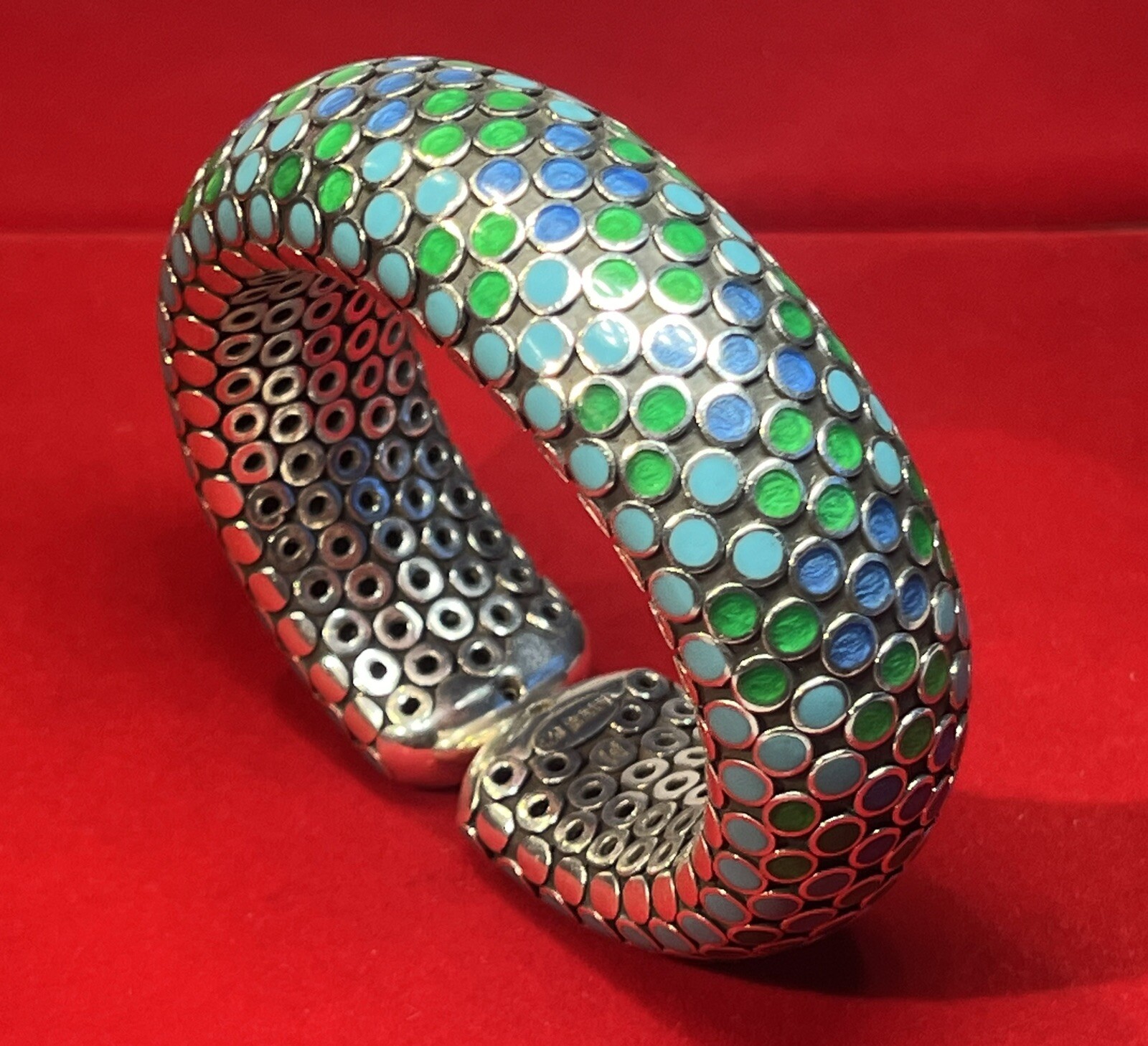 John Hardy Sterling Silver Blue Green Turquoise Enamel Dot Flexible ...