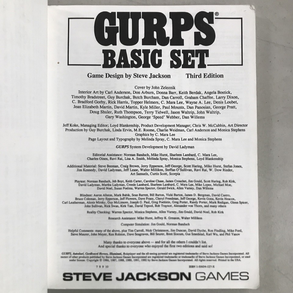 GURPS Basic Set Third Edition Rulebook 1992 Steve Jackson Games RPG | eBay