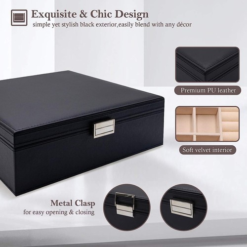 PU Leather Jewellery Storage Case Organizer with Double Stackable a ...
