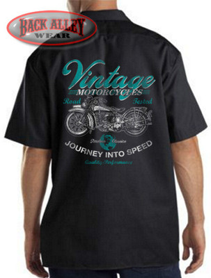 VINTAGE MOTORCYCLES Mechanics Work Shirt Biker ~ Road Tested & Journey ...