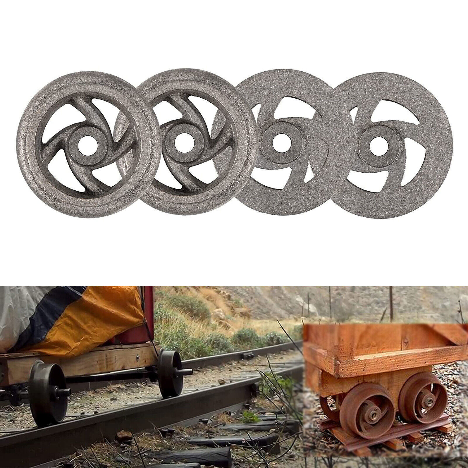 4Pcs Mining Ore Car Small Track Mine Cart Wheel Cast Iron Diameter 7 1/ ...