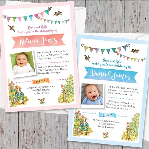 10 Personalised Peter Rabbit Photo Christening baptism invite ...