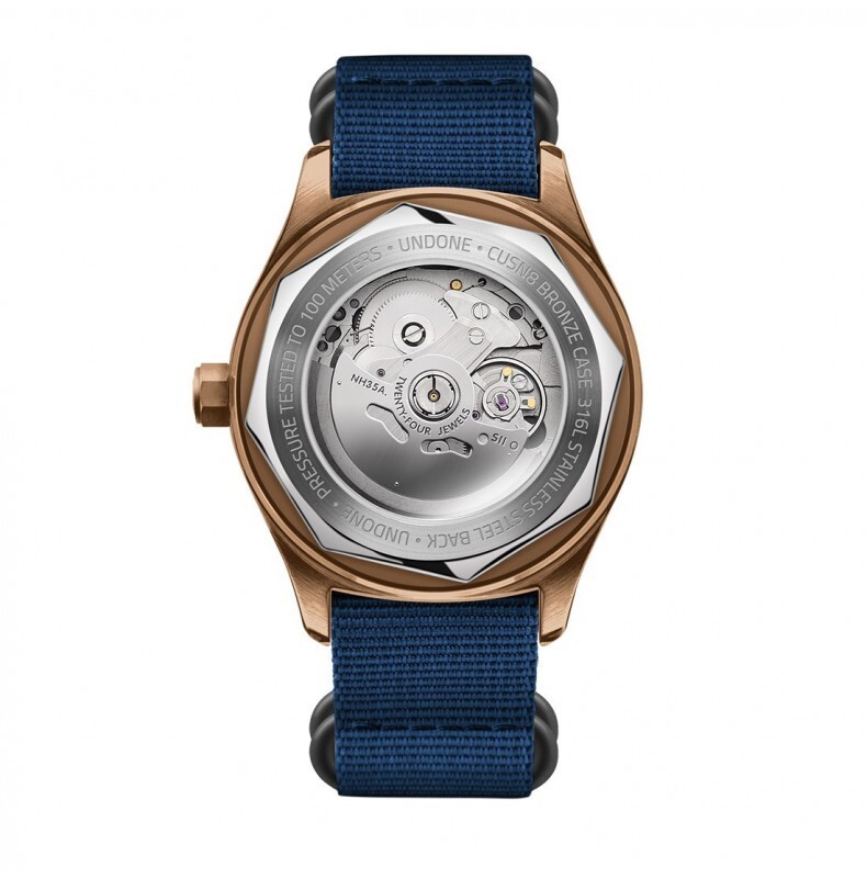 Undone Basecamp Cali Vintage Automatic Bronze Blue Fabric Men's Watch ...