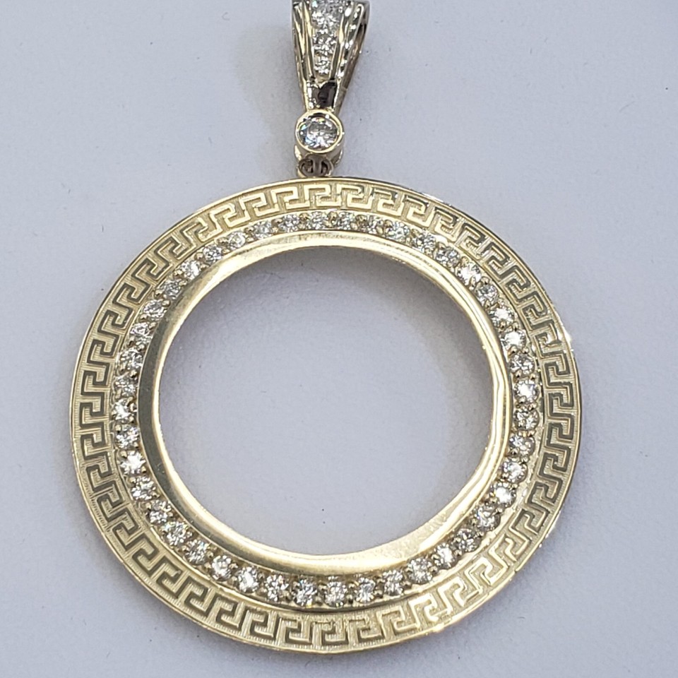 14k solid gold 50 pesos centenario Coin Bezel Frame pendant greek Key ...