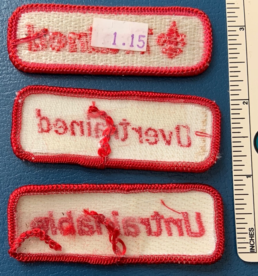 TRAINED OVERTRAINED & UNTRAINABLE Boy Scout Uniform Strip PATCHES ...
