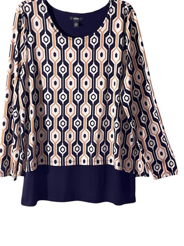 Alfani Top Women XL Navy Multicolor Long Sleeve Pullover Stretch Knit ...
