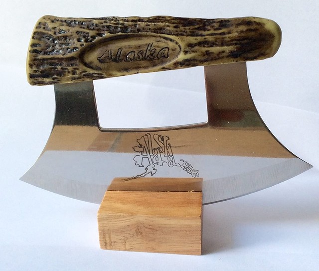 Alaska Ulu Knife Cultured Antler Handle Stainless Steel Blade Stand ...
