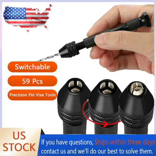 Micro Hand Drill Set 59-Piece Pin Vise & Rotary Bits for Precision Work ...