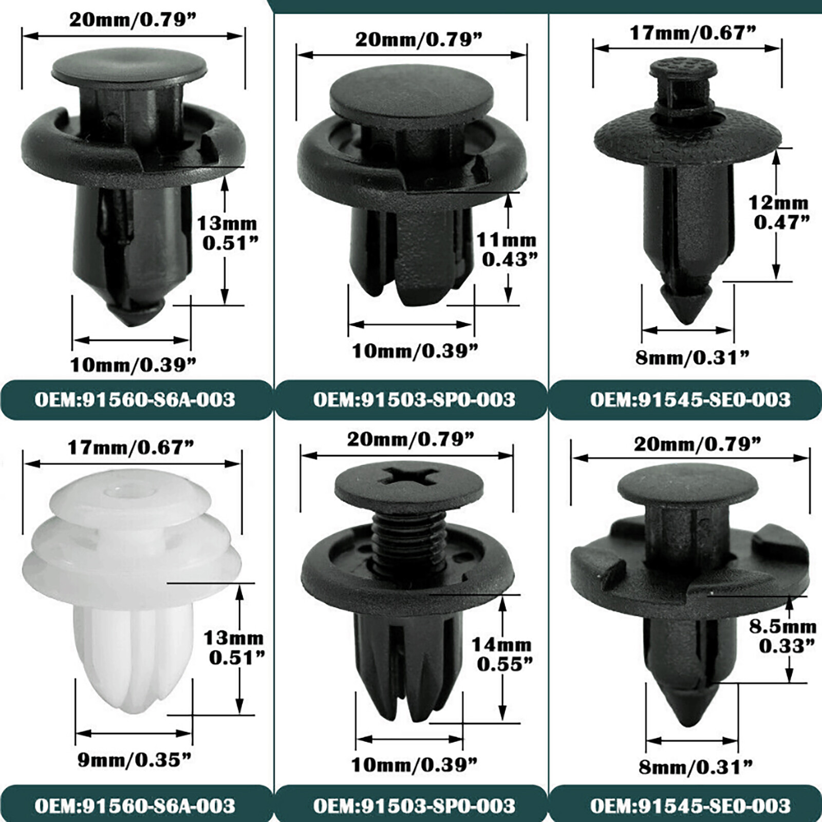 ??Set of 30 Fender Liner Push Type Trim Retainer Clips 91545-SE0-0030 ...