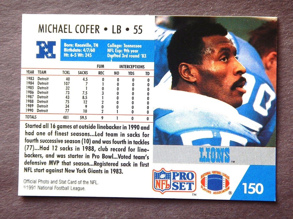 Michael Cofer #150 Pro Set 1991 Football Card (Detroit Lions) | eBay