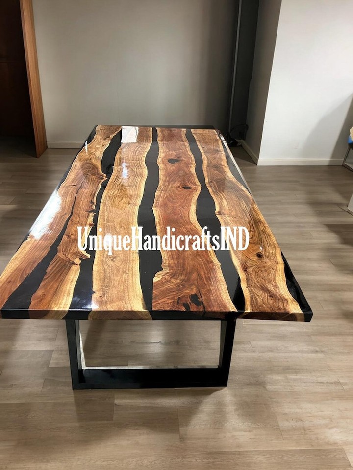 Black Epoxy Table, dining, Acacia Wooden Epoxy Resin Dining Table ...