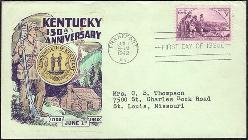WALTER POPPENGER Hand Colored : 1942 Kentucky Statehood - w/ Daniel ...