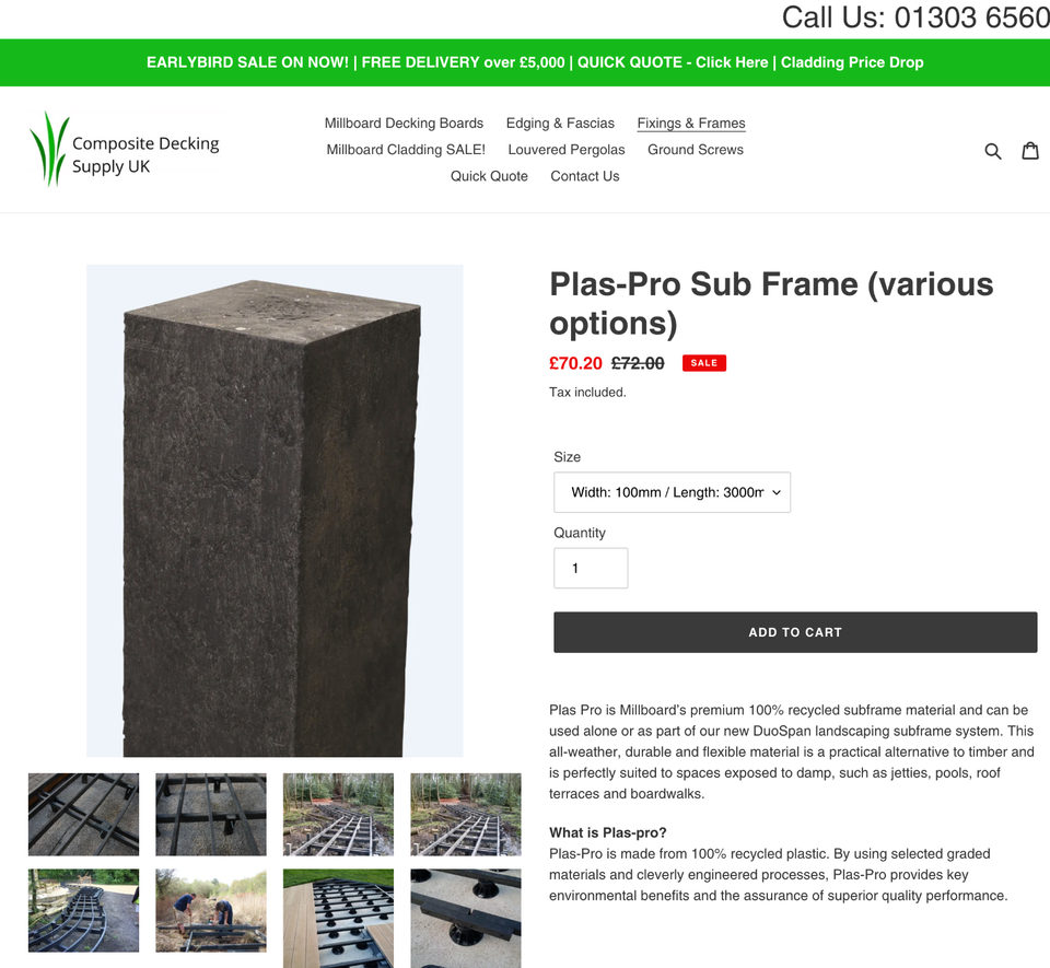 Millboard PlasPro Composite Recycled Plastic Post Decking 100mm x 100mm ...