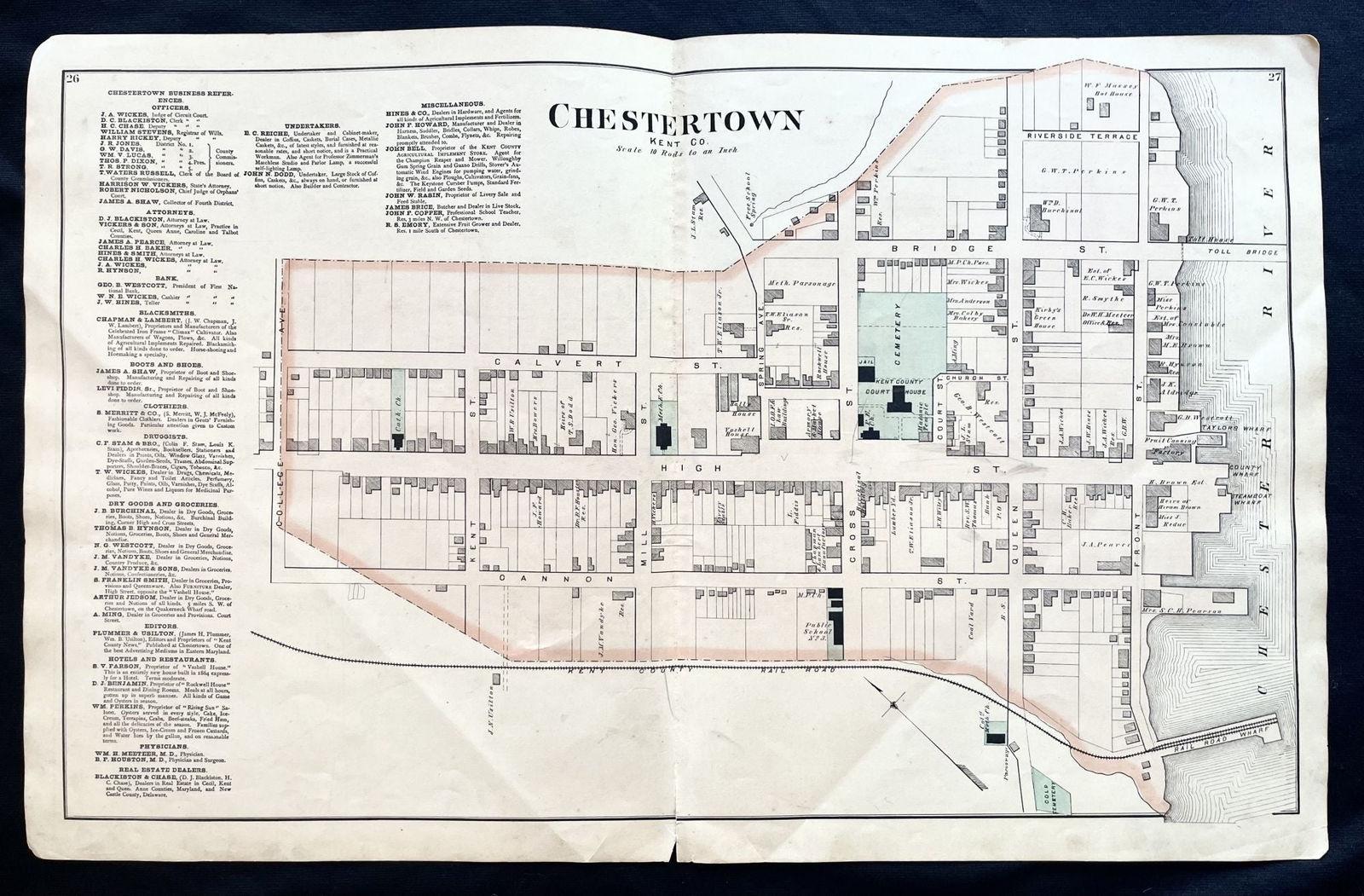 RARE 1877 Hand-Colored Map of CHESTERTOWN KENT COUNTY Maryland / 1st Edition | eBay