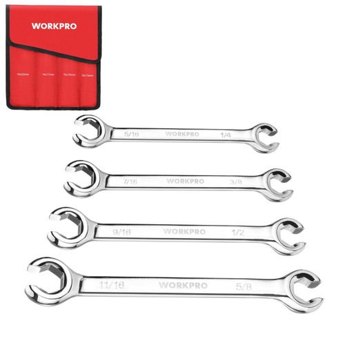 WORKPRO 4PCS Flare Nut Wrenches SAE Brake Line Offset Head Tubing ...