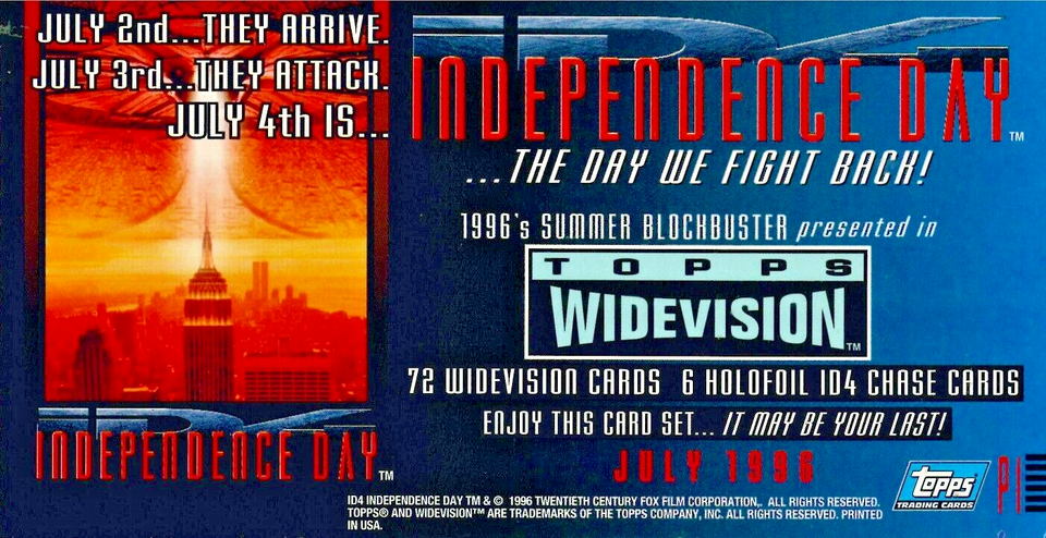 1996 Topps Widevision Independence Day 20th Century Fox Promo Card P1 ...