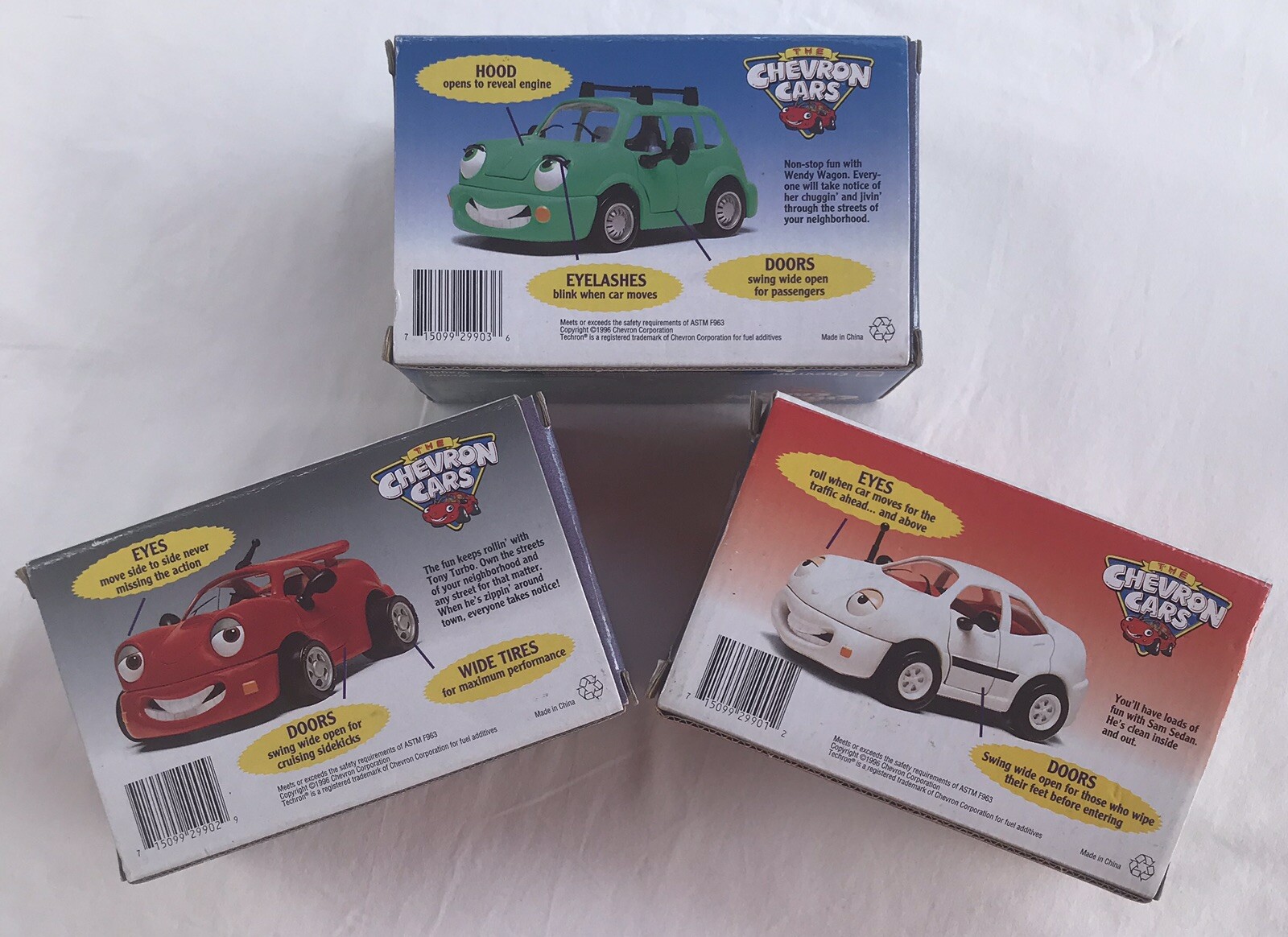 Vintage 1996 Chevron Cars lot of 3 Tony Turbo~Wendy Wagon~ Sam Sedan ...