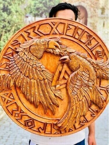 Medieval Bird Carving Viking Shield Wood Authentic Wooden Shield ...