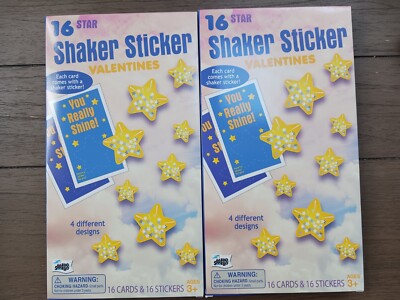 ~NEW 2 Packs~16 STAR Shaker Sticker Valentines~32 Cards & 32 Stickers ...
