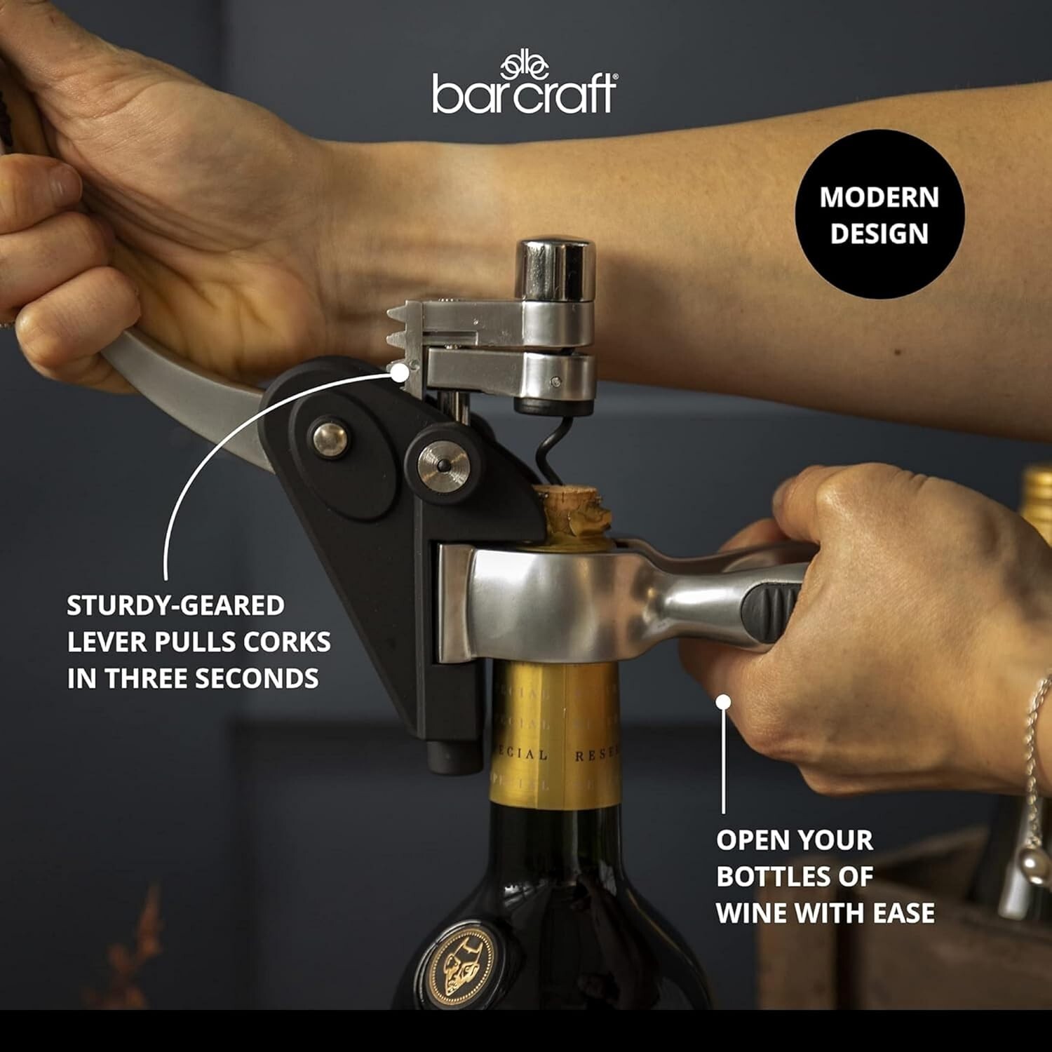 KitchenCraft BarCraft Deluxe Lever-Arm Corkscrew Luxury Wine Bottle ...