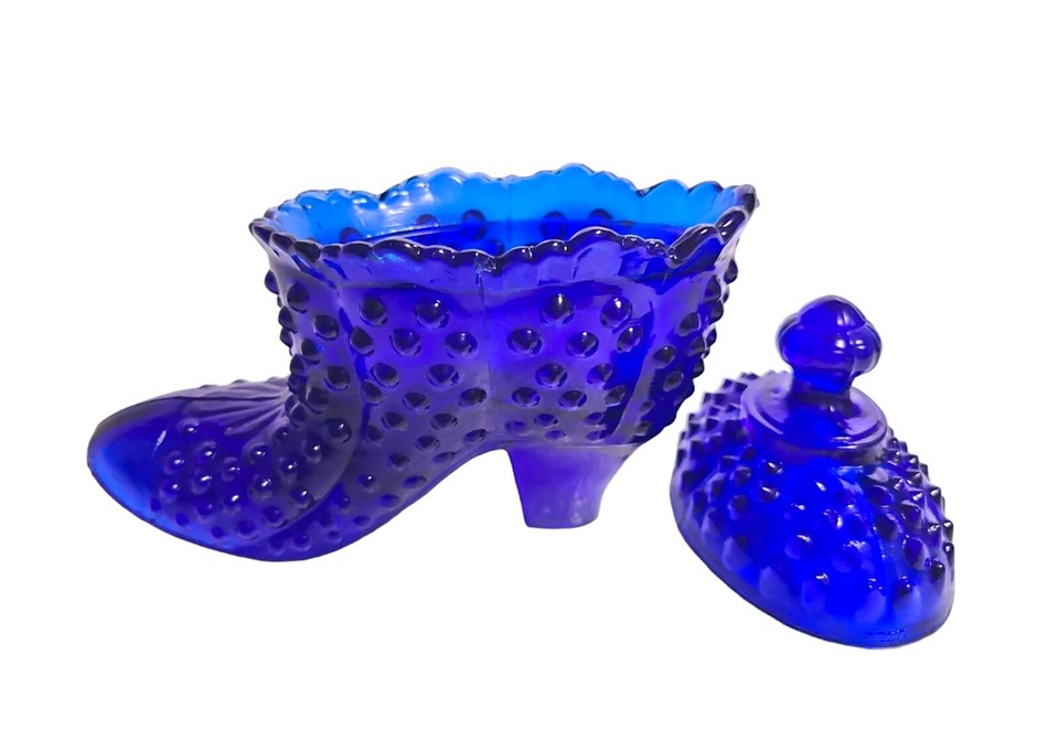 Vintage Victorian Shoe Slipper Hobnail Cobalt Blue Glass Candy Trinket ...