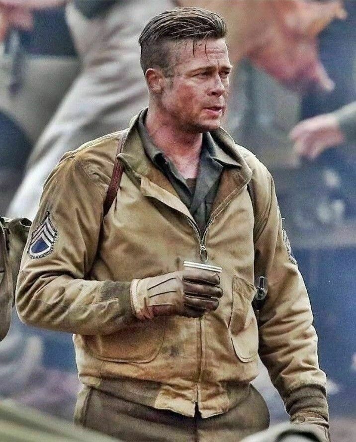 FURY BRAD PITT TANKER WWII BOMBER JACKET US ARMY COMMANDER KHAKI cotton ...