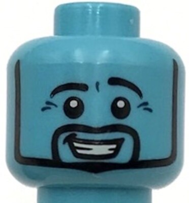Lego New Medium Azure Minifigure Head Black Eyebrows Facial Hair Open ...