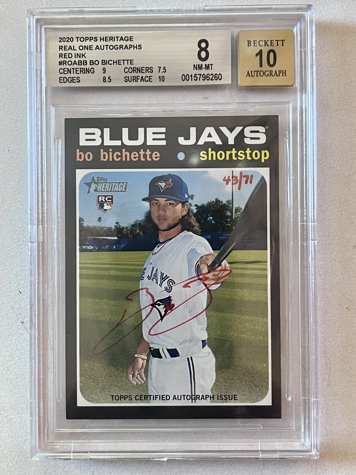 Bo Bichette 2020 Autograph Topps Heritage REAL ONE RED INK AUTO Rookie ...