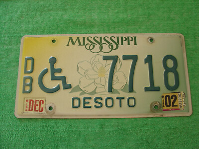 MISSISSIPPI DESOTO COUNTY HANDICAPPED LICENSE PLATE #7718 DEC.02 ...