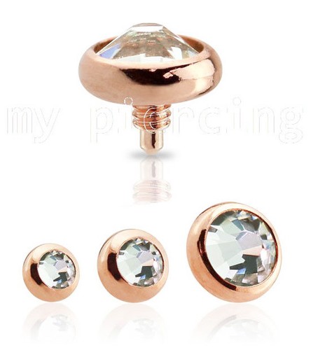 14G Flat CZ Rose Gold Plated Steel Internally Threaded Dermal Anchor ...