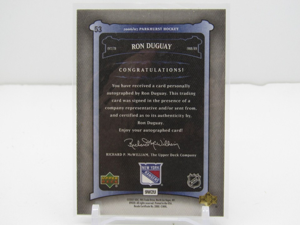 RON DUGUAY 2006-07 PARKHURST CHAMPIONS AUTOGRAPH AUTO! NEW YORK RANGERS ...
