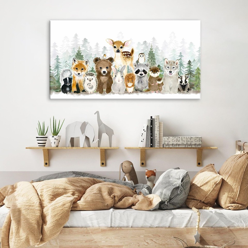 Woodland Animal Nursery Wall Art Watercolor Forest Baby Animal Nursery ...