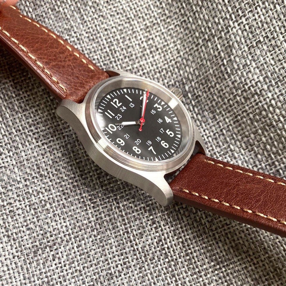Tandorio 36MM Black Dial Red Second Hand Miyota Mens Watch Coffee ...