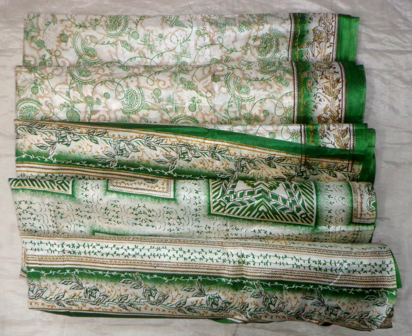 WEARABLE Vintage PAPER ART Silk BLEND CRISP Sari Saree PS7 Green Cream ...