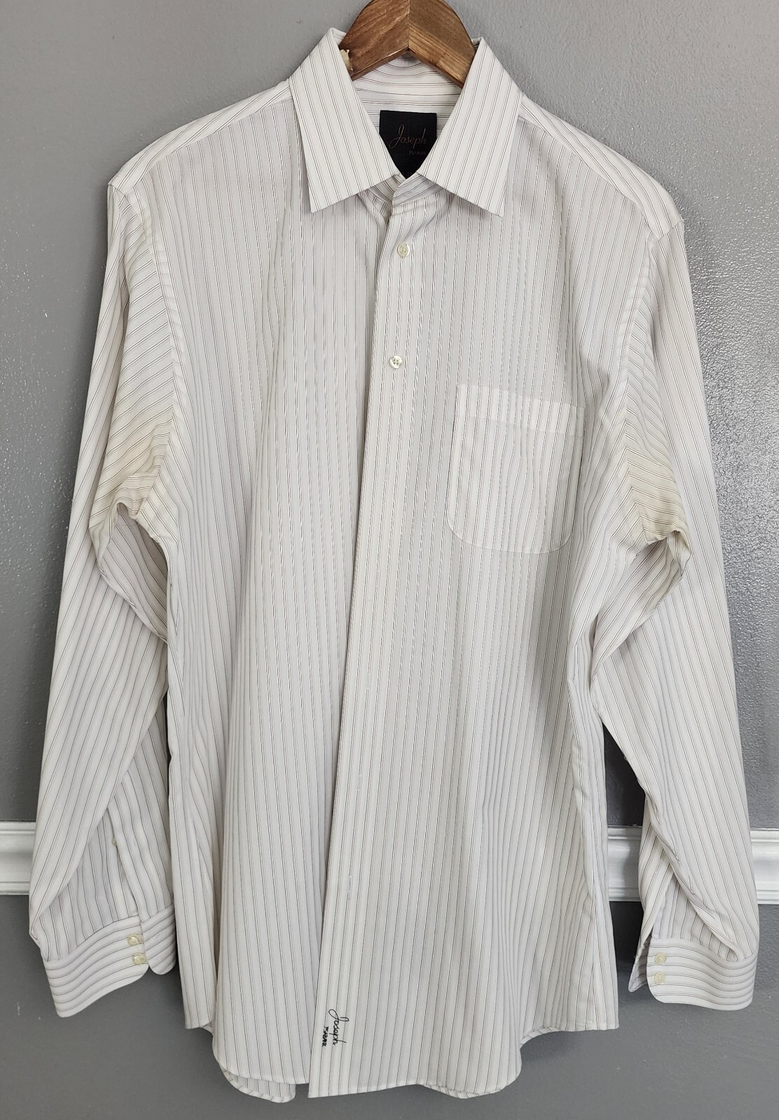 Jos A Bank Dress Shirt Mens Large(16 35) White Striped Button Up Long ...