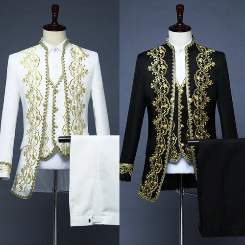 Men 3 Piece Suit Medieval Embroidered Jacket Vest Pants Military Mess ...