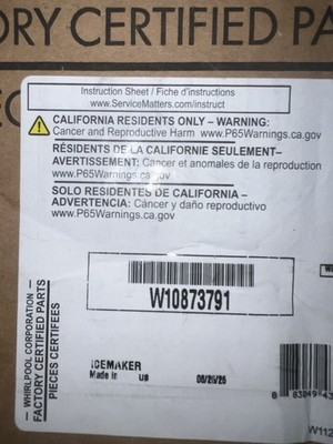 New Whirlpool Kenmore Refrigerator Ice Maker W10873791 810032865368| eBay