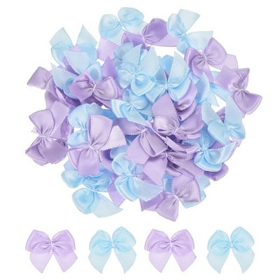 100Pcs Mini Ribbon Bows 1" Mini Fabric Satin Ribbon Flower Bows Blue ...