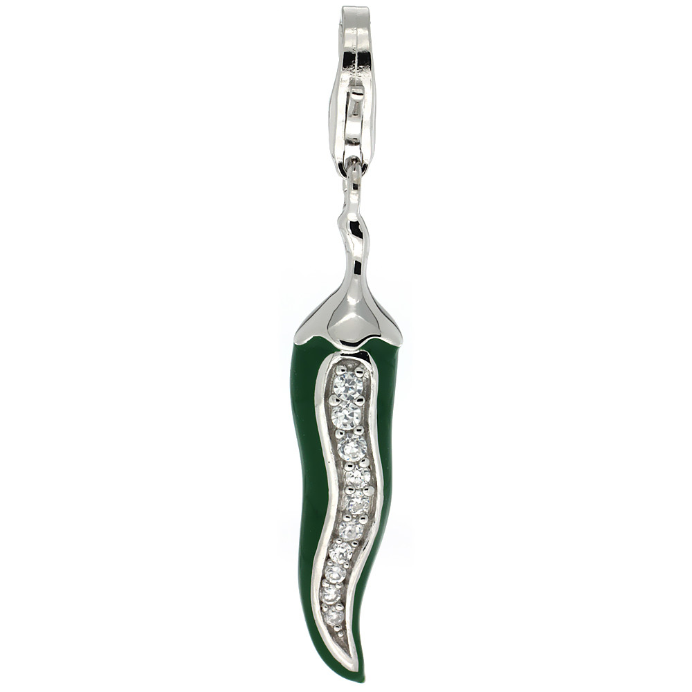 Sterling Silver CZ Stones Enameled 3D Chili Jalapeno Pepper Charm for ...