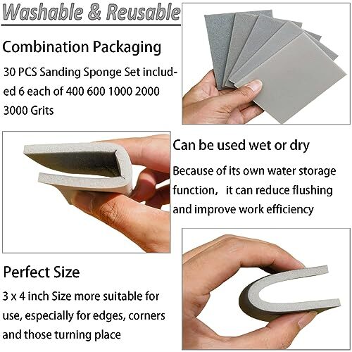 30 Pcs 4003000 Grit Hand Sanding Sponge Set Ultra Fine Sanding Sponges ...