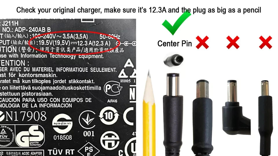 DELL Alienware m17 R4 P45E 240W Genuine Original AC Power Adapter ...