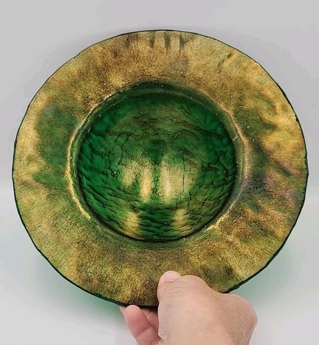 Green Fravile Style Textured Iridescent Geode Art Glass Vase Bowl ...