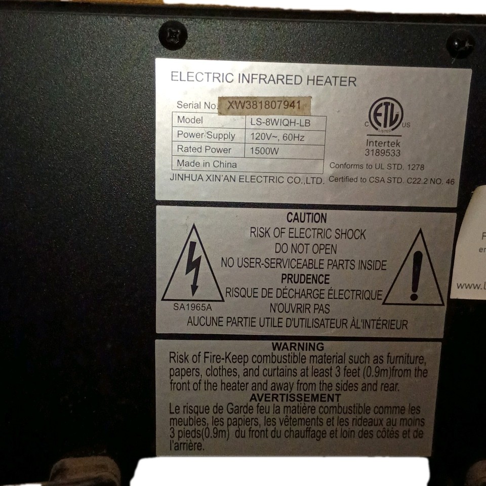 Lifesmart Electric Infrared Heater LS-8WIQIH-LB 1500W 120V Digital ...